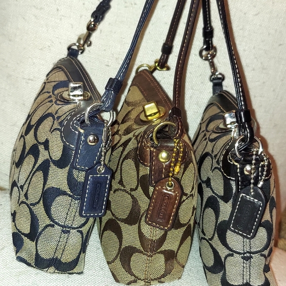 Coach | Bags | Coach Black Signature Canvas Leather Mini Bag With ...